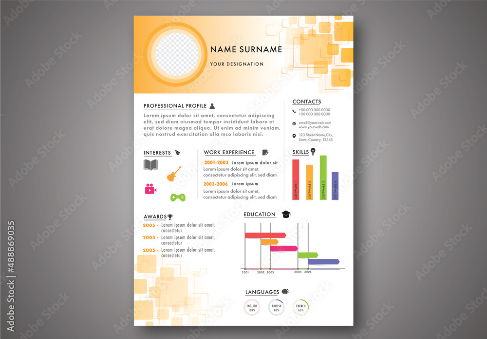 Creative Field Professional Resume Design with Placeholder Stock ...
