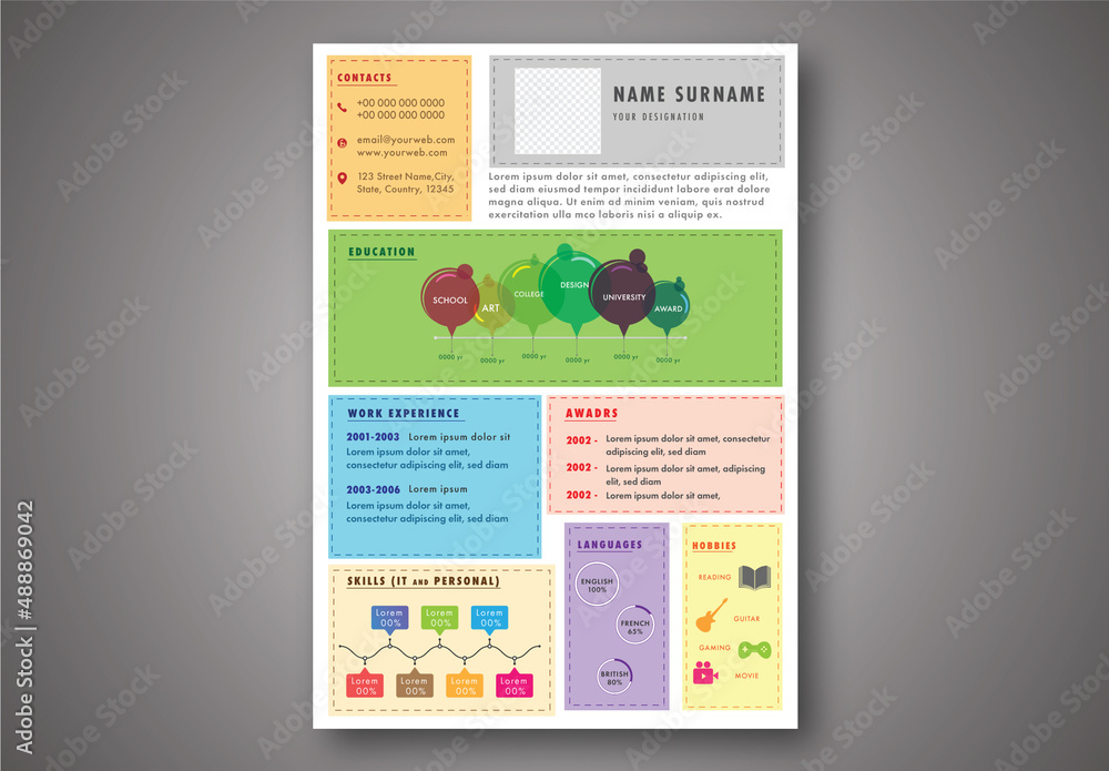 Colorful Editable Resume Layout Stock Template | Adobe Stock