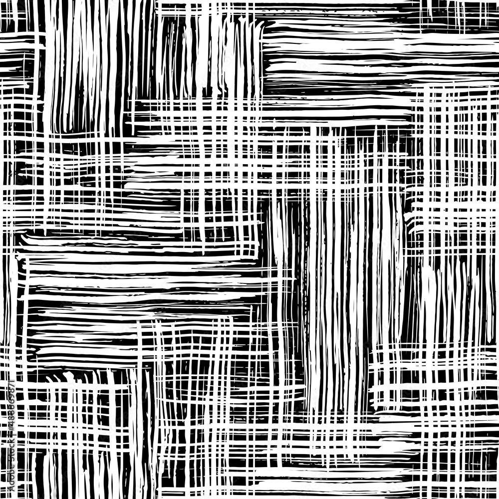 Seamless pattern with white lines isolated on a black background. Hand ...