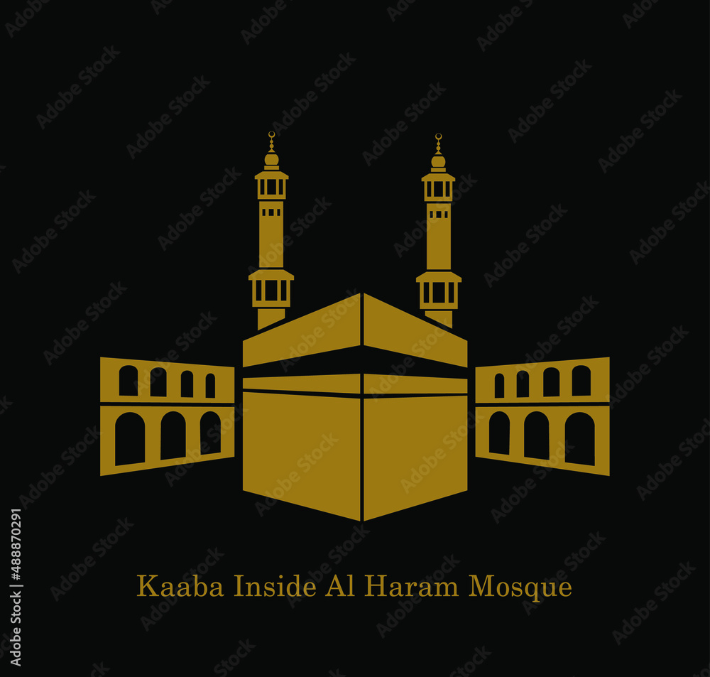 Kaaba al Haram vector icon. Kaaba vector with golden color. Al Haram ...
