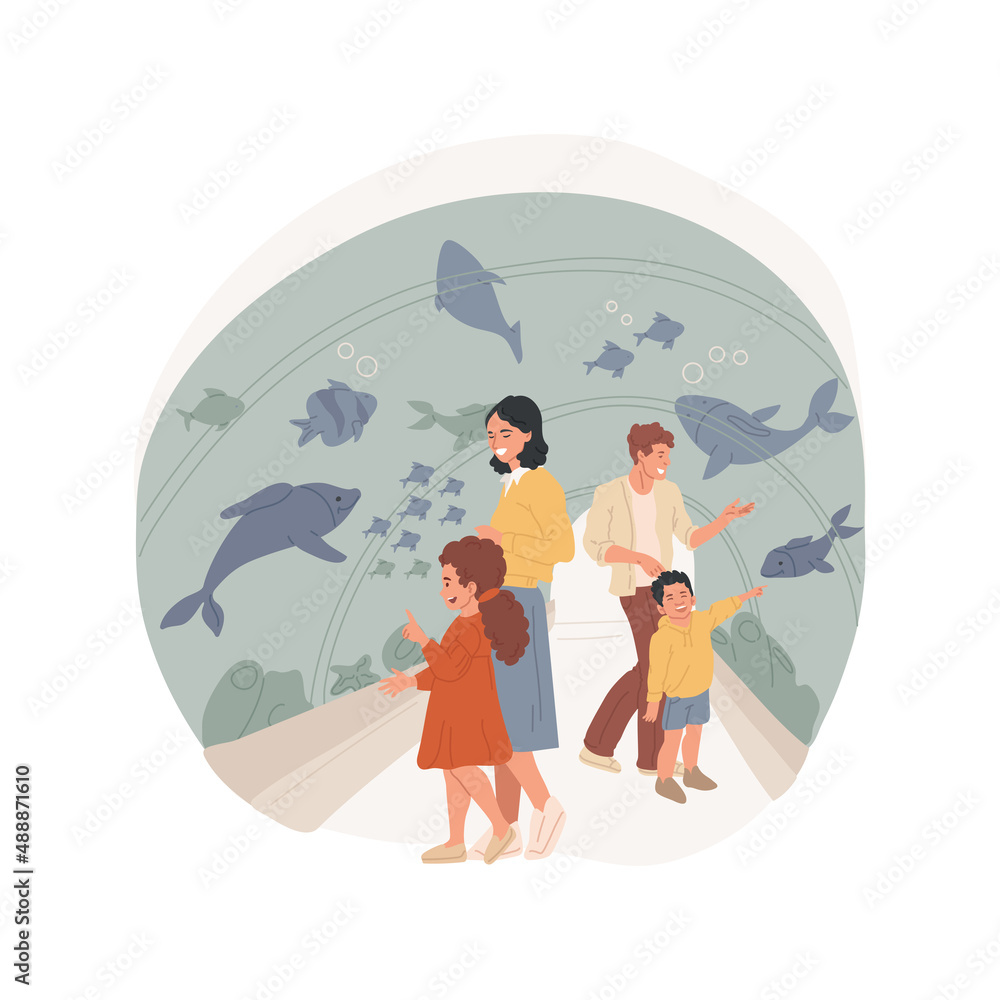 Aquarium isolated cartoon vector illustration Family walking through a ...