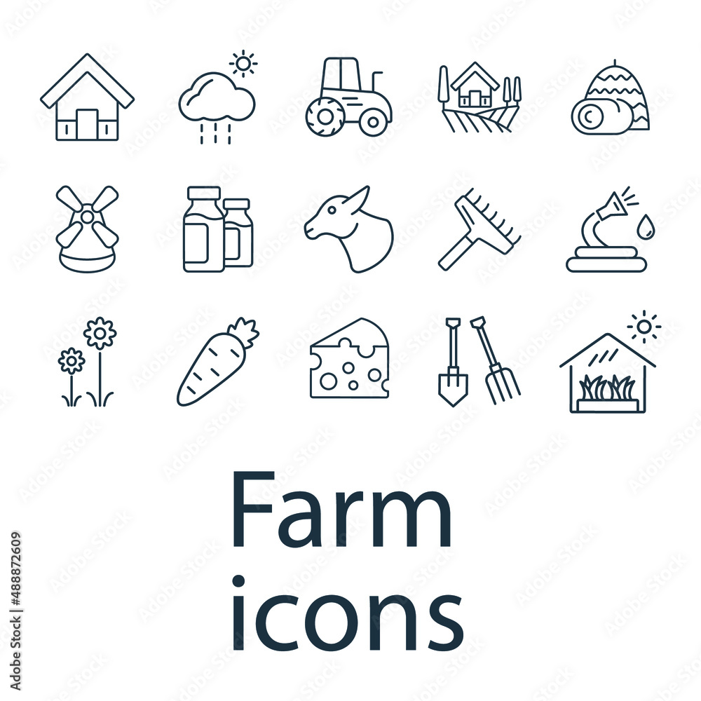 Farm icons set . Farm pack symbol vector elements for infographic web ...