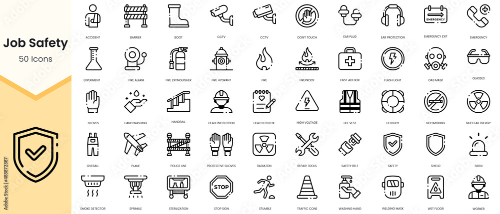 Simple Outline Set of job safety icons. Linear style icons pack. Vector ...
