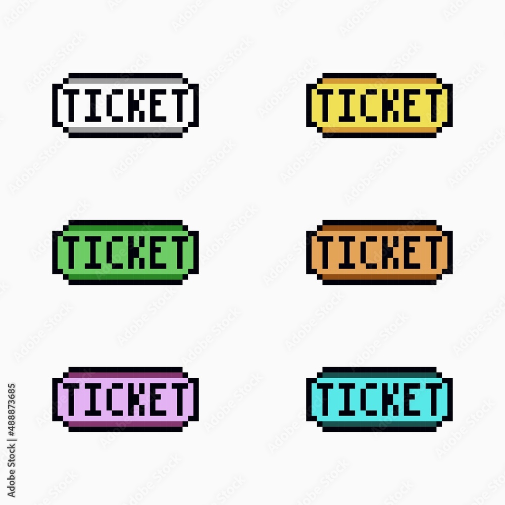 ticket set with different color in pixel art style Stock ベクター | Adobe Stock