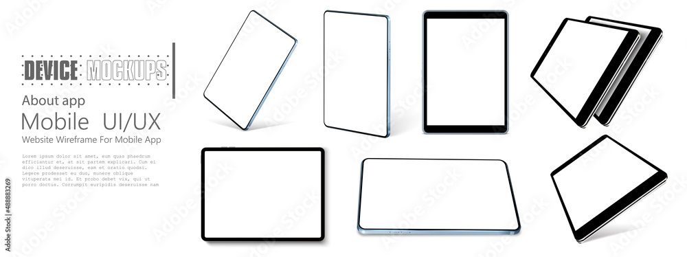 Tablet frame less blank screen, rotated position. Tablet from different ...
