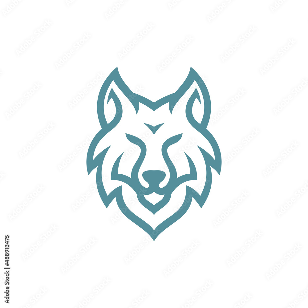 Simple line outline wolf head logo design, wolf face vector icon Stock ...