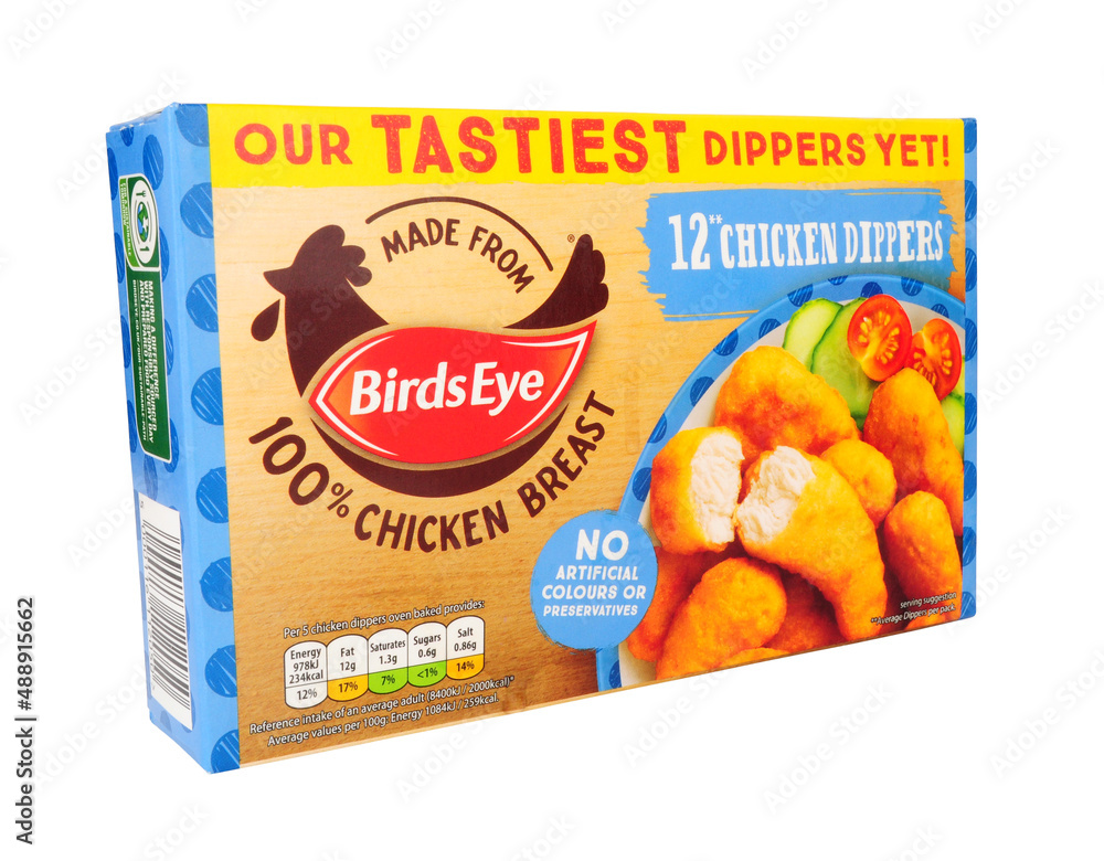 Birds Eye frozen lightly battered chicken dippers made from chicken ...