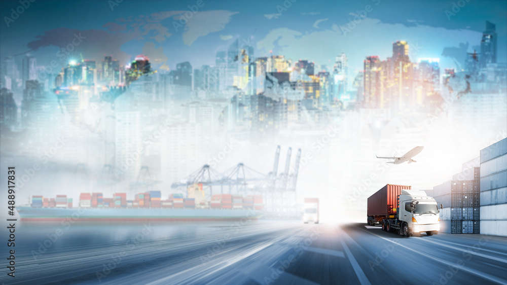 Fotografia do Stock: Truck transport with red container on highway at ...