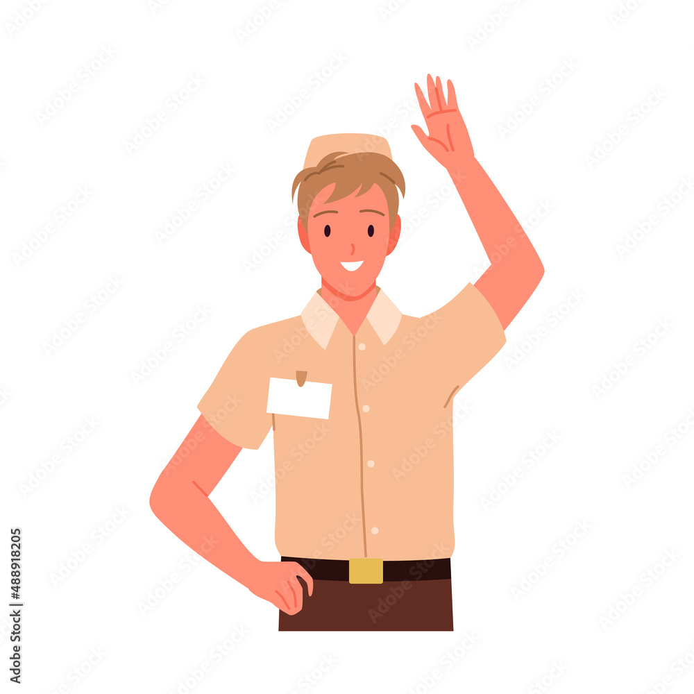 Supermarket staff at work vector illustration. Cartoon male worker ...