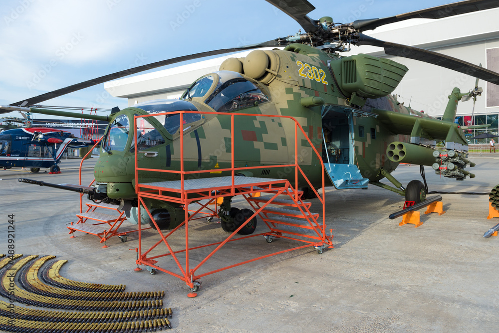 MOSCOW REGION, RUSSIA - AUGUST 25, 2022: Mi-35m transport and combat ...