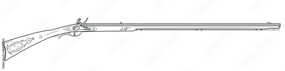 Illustration of Traditional American flintlock long rifle Frontier ...