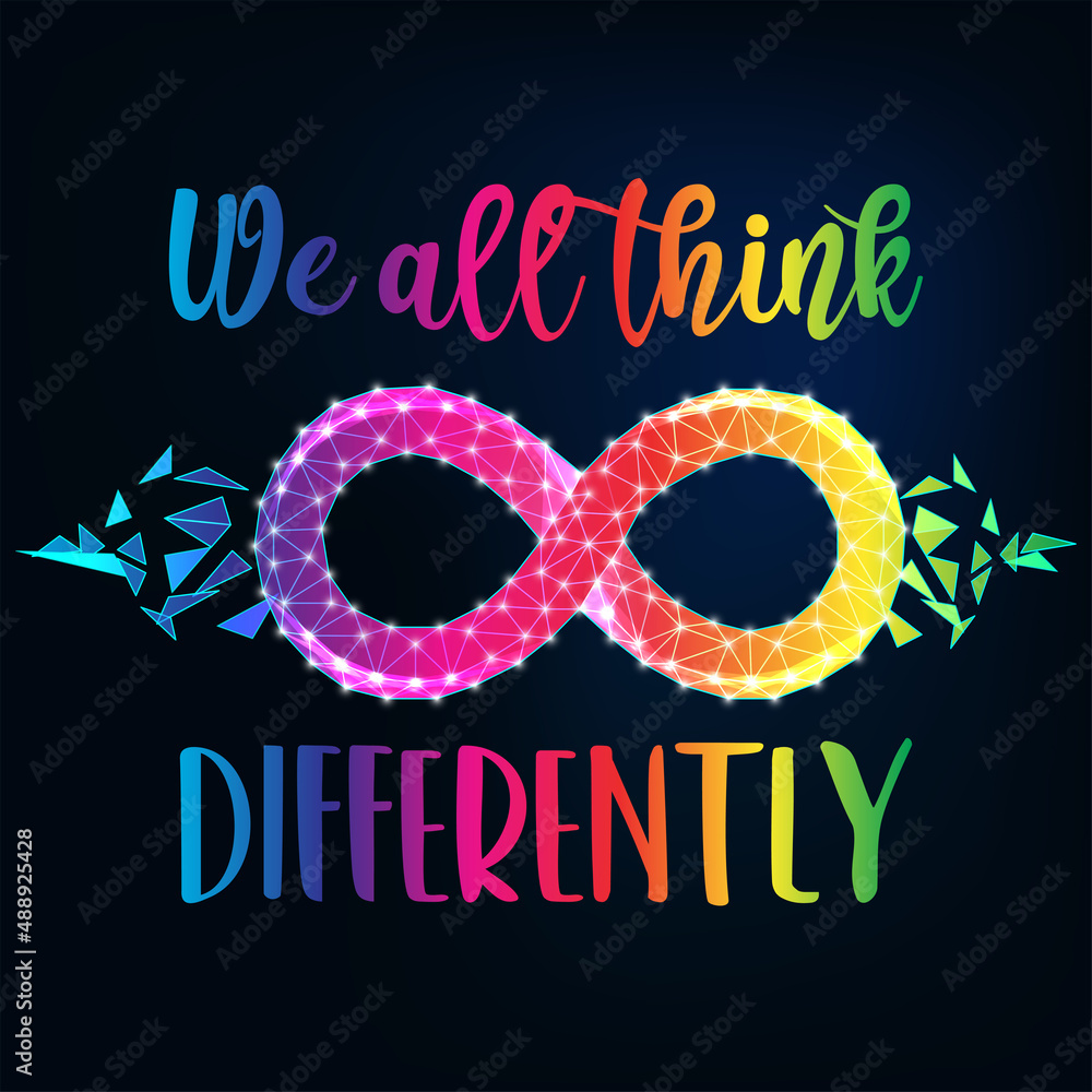 Autism awareness vector illustration. Rainbow colored infinity loop and ...
