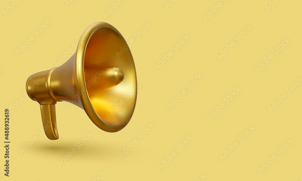 3d realistic gold megaphone marketing concept. Vector illustration ...