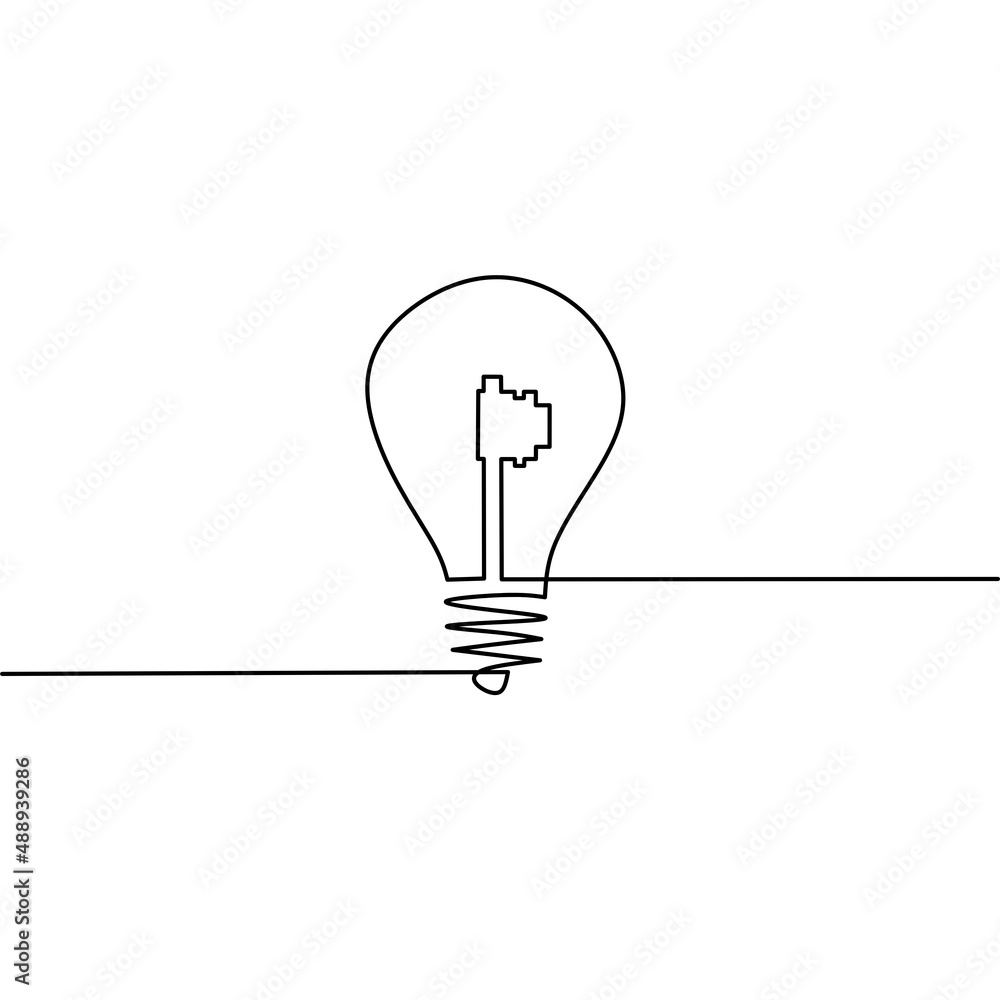 Continuous line drawing of light bulb with key, business process ...
