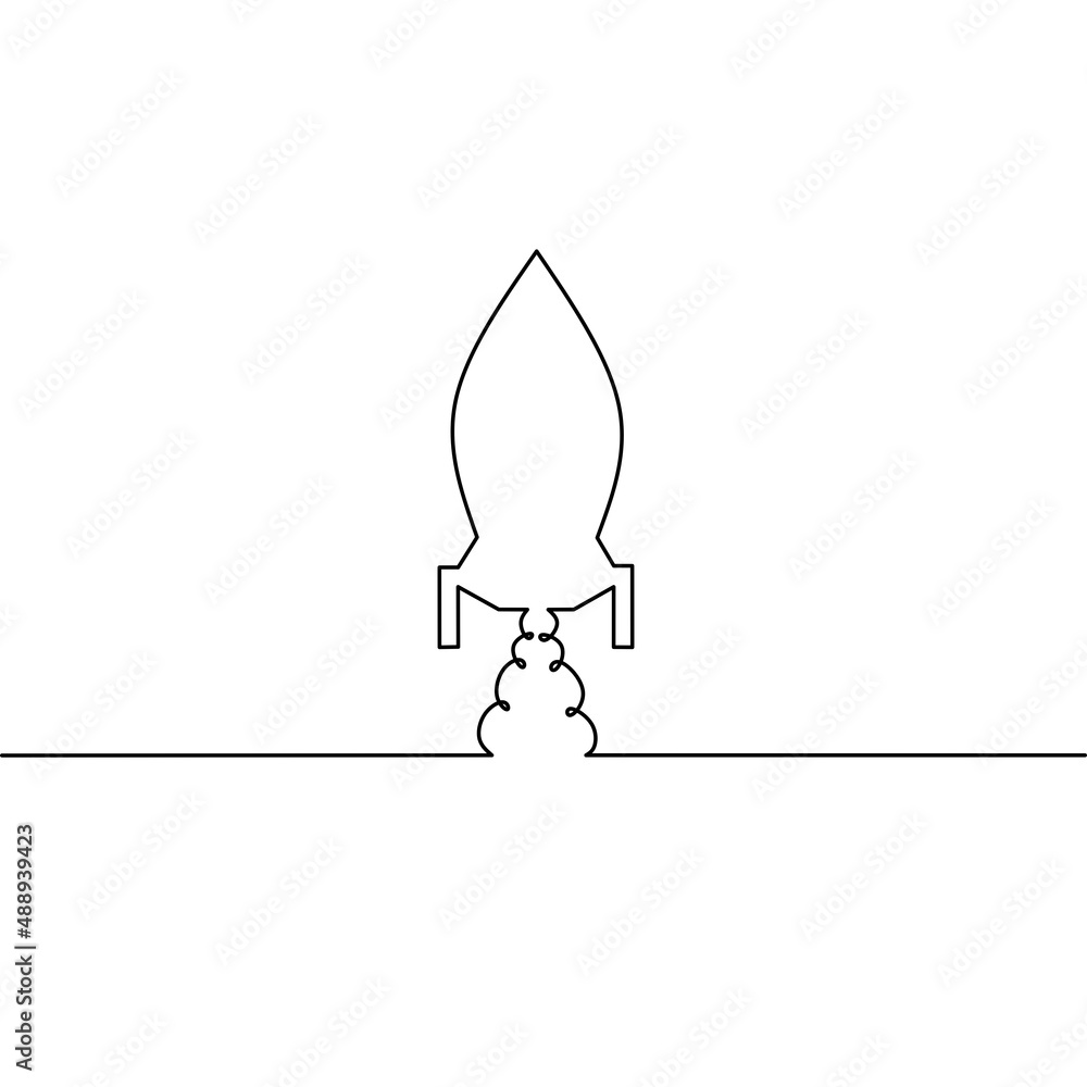 Continuous line drawing of rocket, technology doodle icon, object one ...