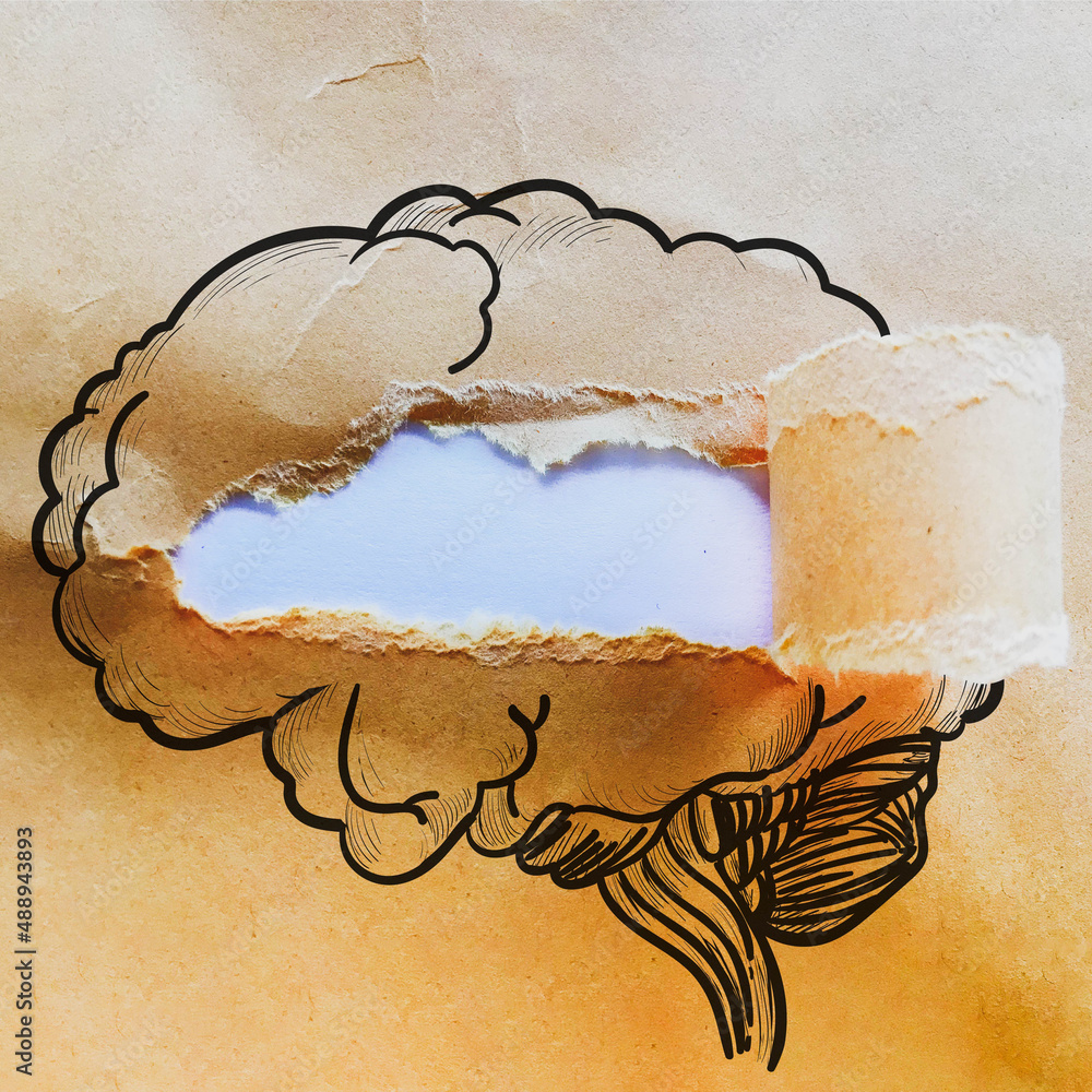 Torn paper texture of brain illustration Stock Photo | Adobe Stock