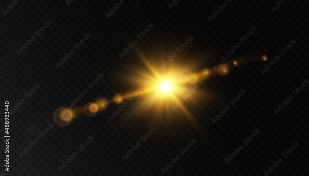 Glowing flash. Sparkling light effects of lens flare with colorful twinkle. Beautiful glare ...