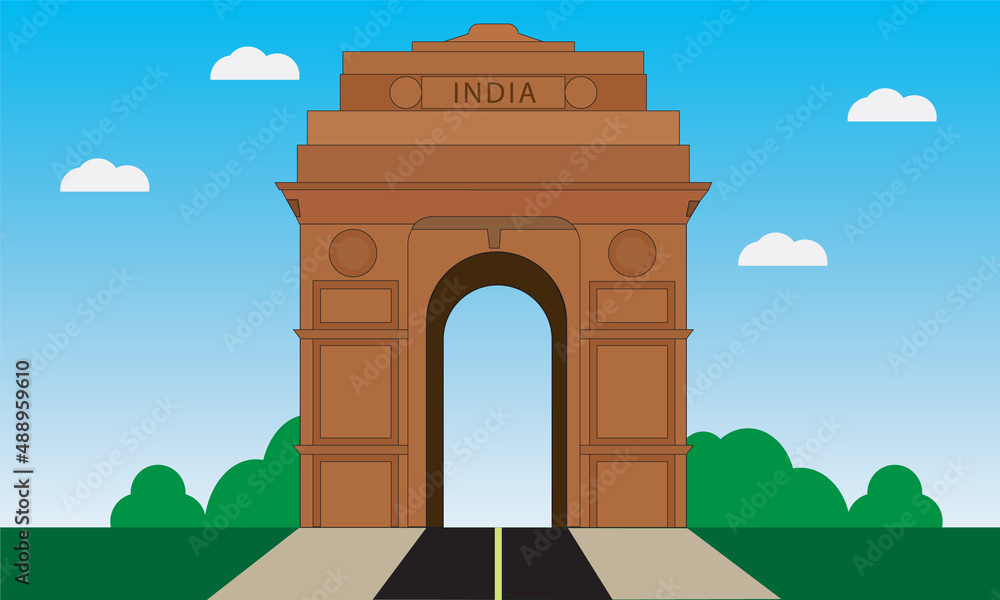 India gate new delhi vector illustration Stock Vector | Adobe Stock