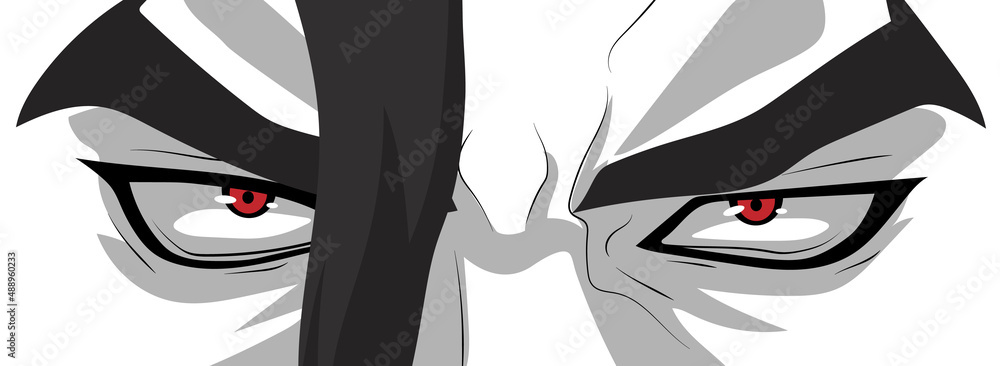 Face with red eyes close-up for anime, manga in japanese style Stock ...