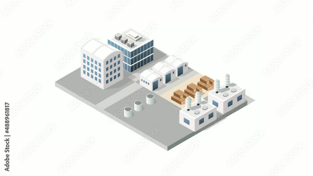 Isometric 3D city module industrial urban factory animation which ...
