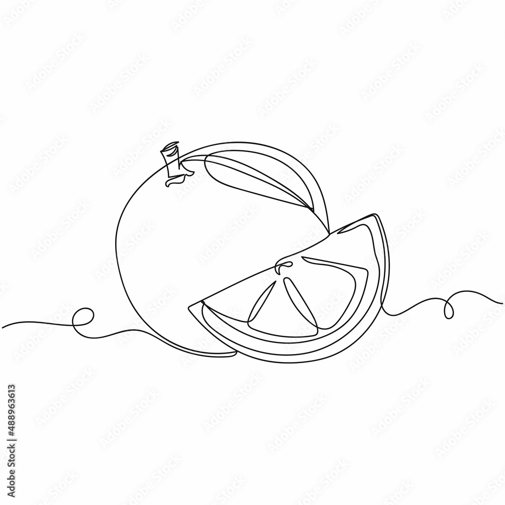 Continuous one simple single abstract line drawing of orange with ...