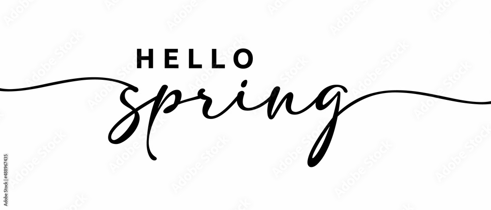 Hello Spring continuous one line calligraphy with white Background ...