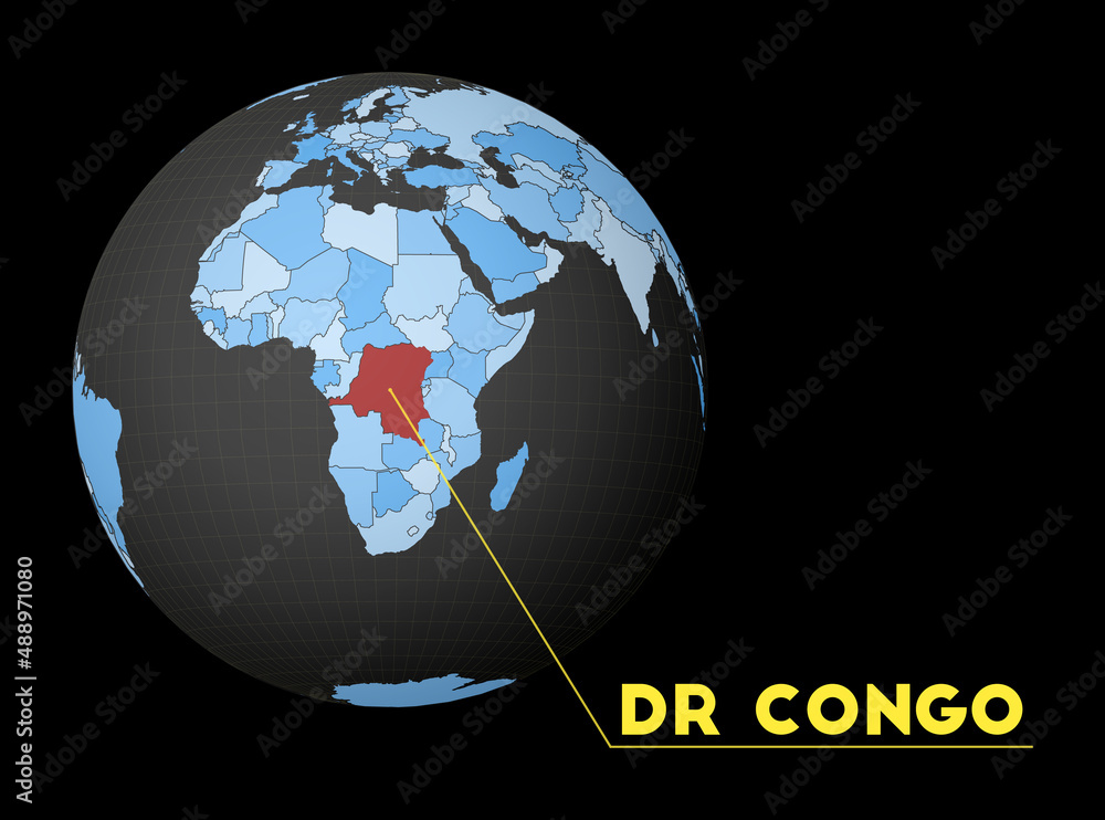 Vetor de DR Congo on dark globe with blue world map. Red country ...