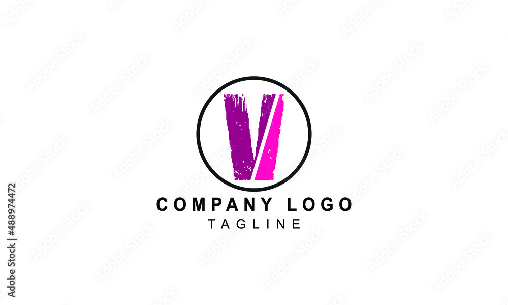 Letter V premium logo design with brush texture on it and circle ...