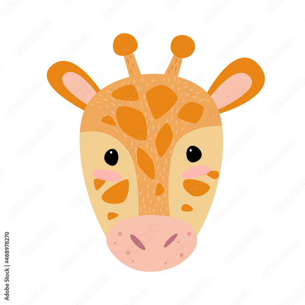 Cute giraffe face character in flat cartoon style. Isolated vector ...