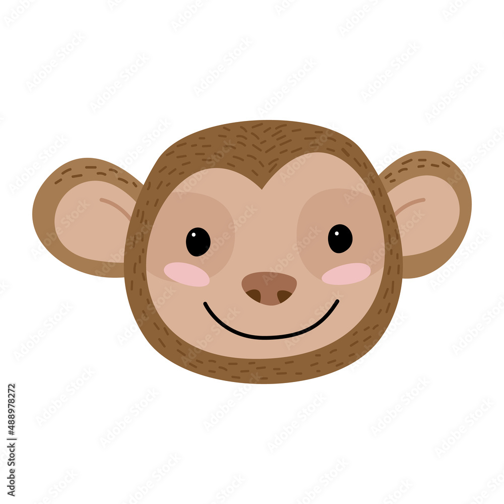 Cute monkey face character in flat cartoon style. Isolated vector ...