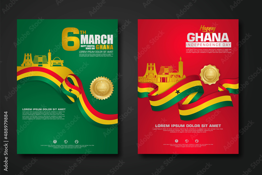 Set poster design Republic Ghana happy independence Day background ...