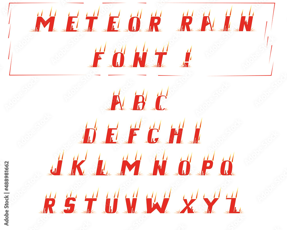 Vetor de set of large falling fiery capital letters of the English alphabet. meteor rain font do ...