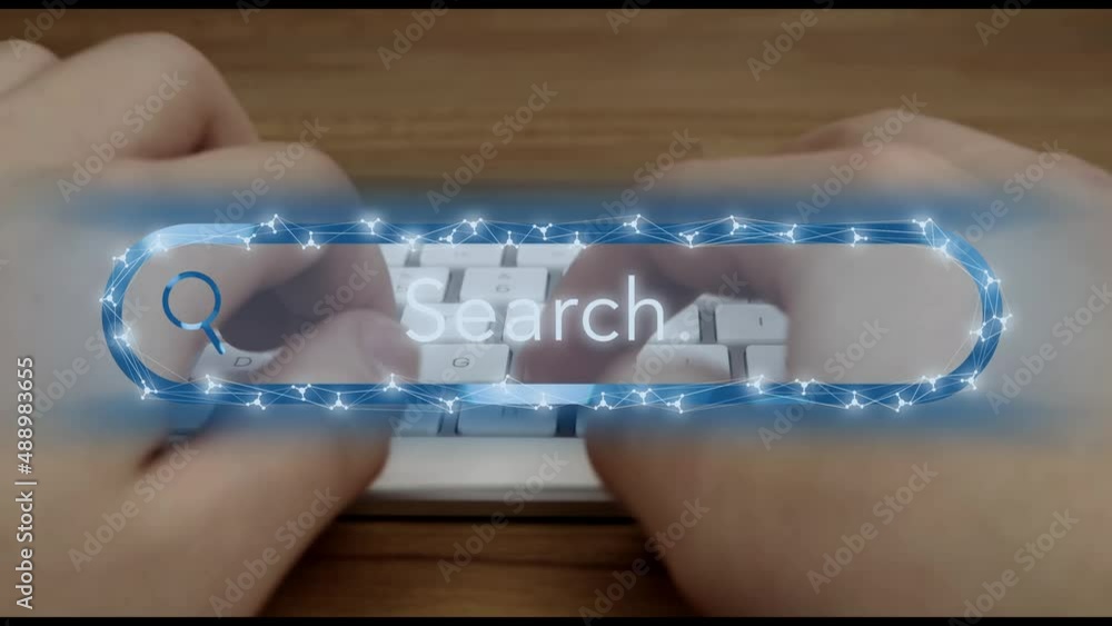 Modern illustrated search box of an internet search engine and a person ...