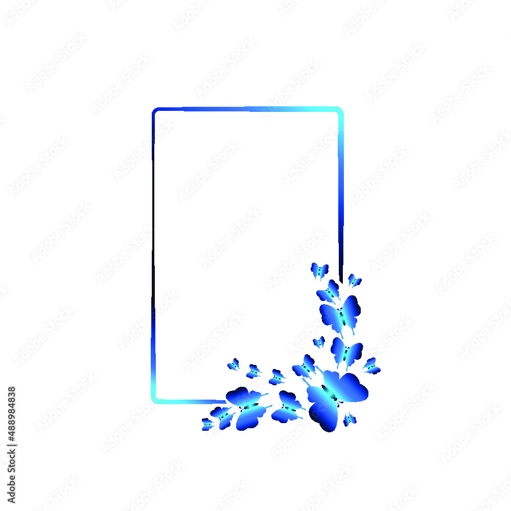 Rectangular blue frame with blue butterflies on a white background ...