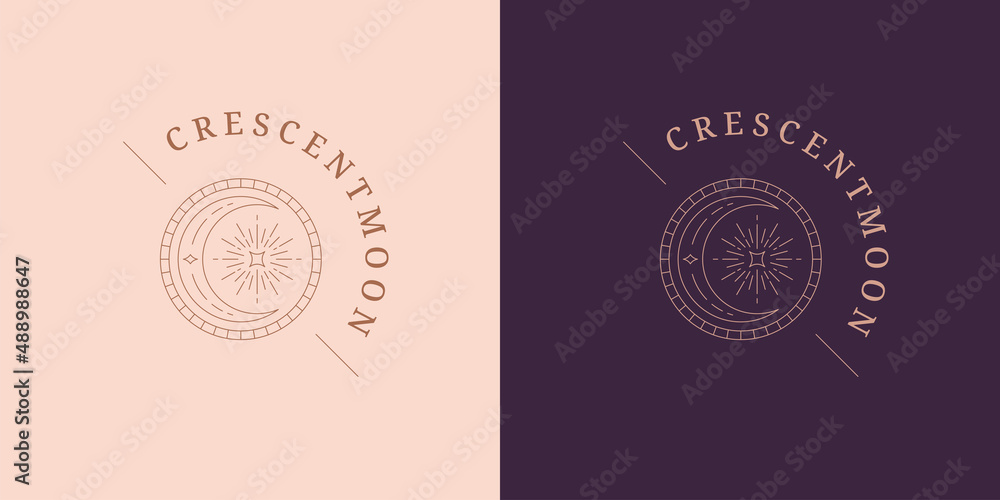 Magic moon crescent and star logo emblem design template vector ...