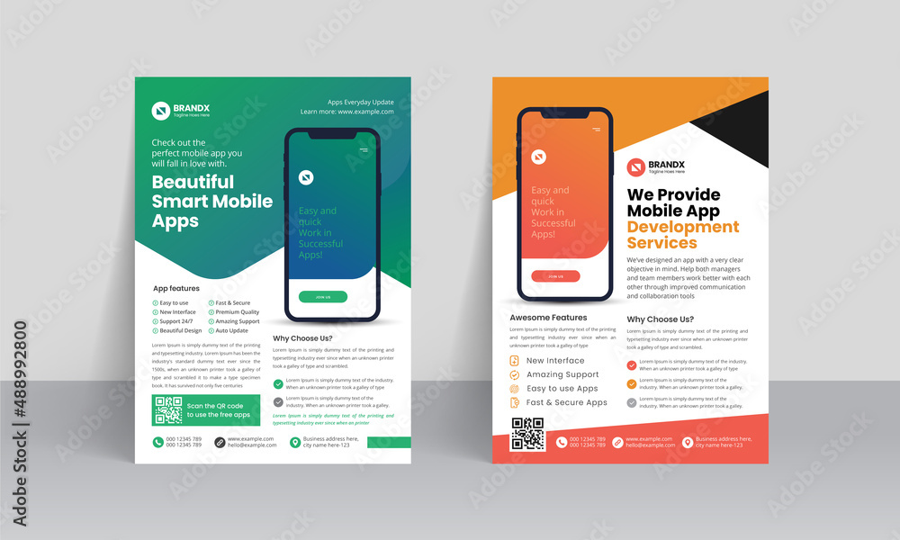 Flyer brochure cover template for mobile app promotion business with ...