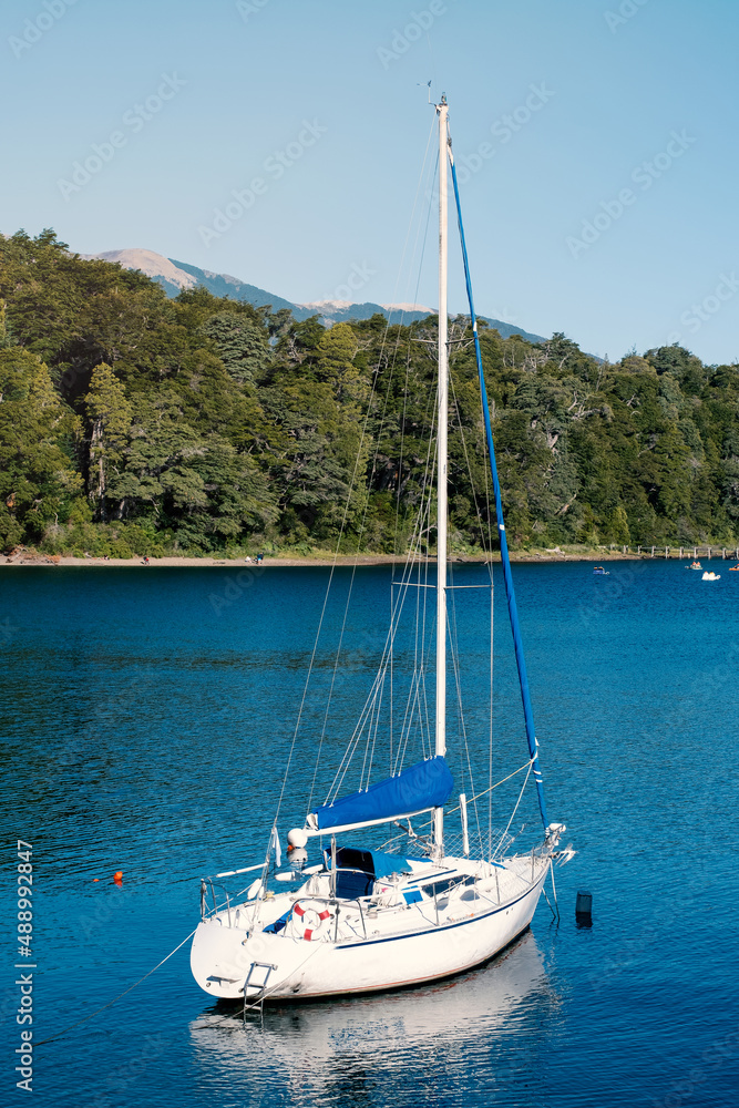 Boat on the lake. Cruiser, inboard, motorboat, outboard, powerboat ...