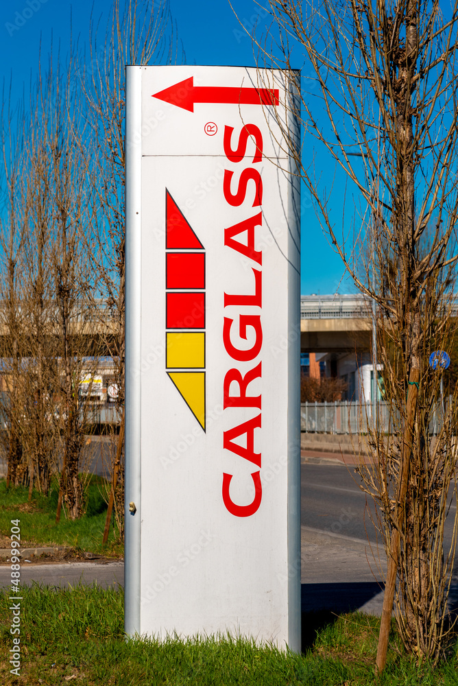 Fossano, Italy - February 22, 2022: Carglass logo on vertical panel ...