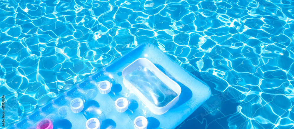 Flat view swimming pool background.Blue water in swimming pool ...
