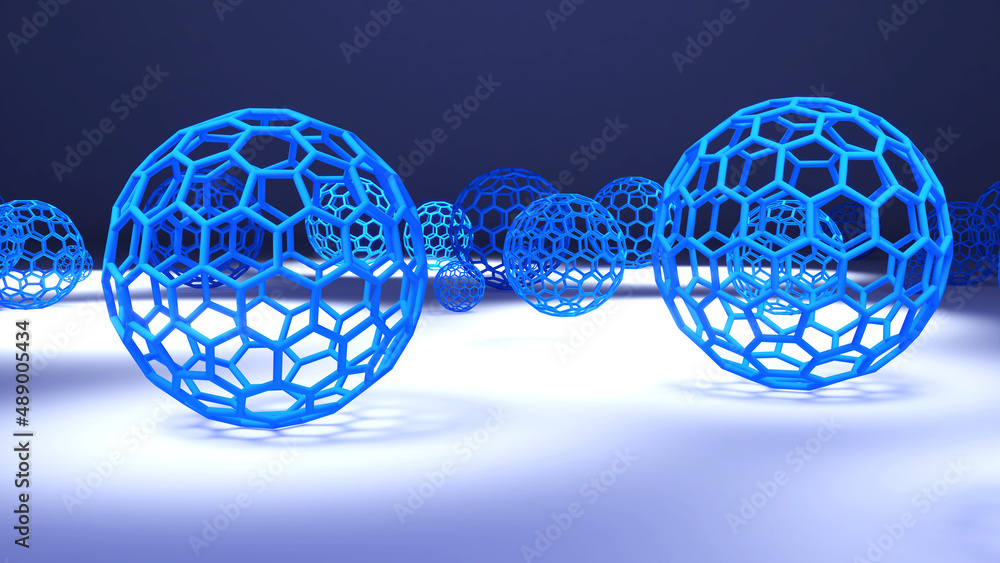 The shape structure of nanotechnology on blue background,Nanotechnology ...