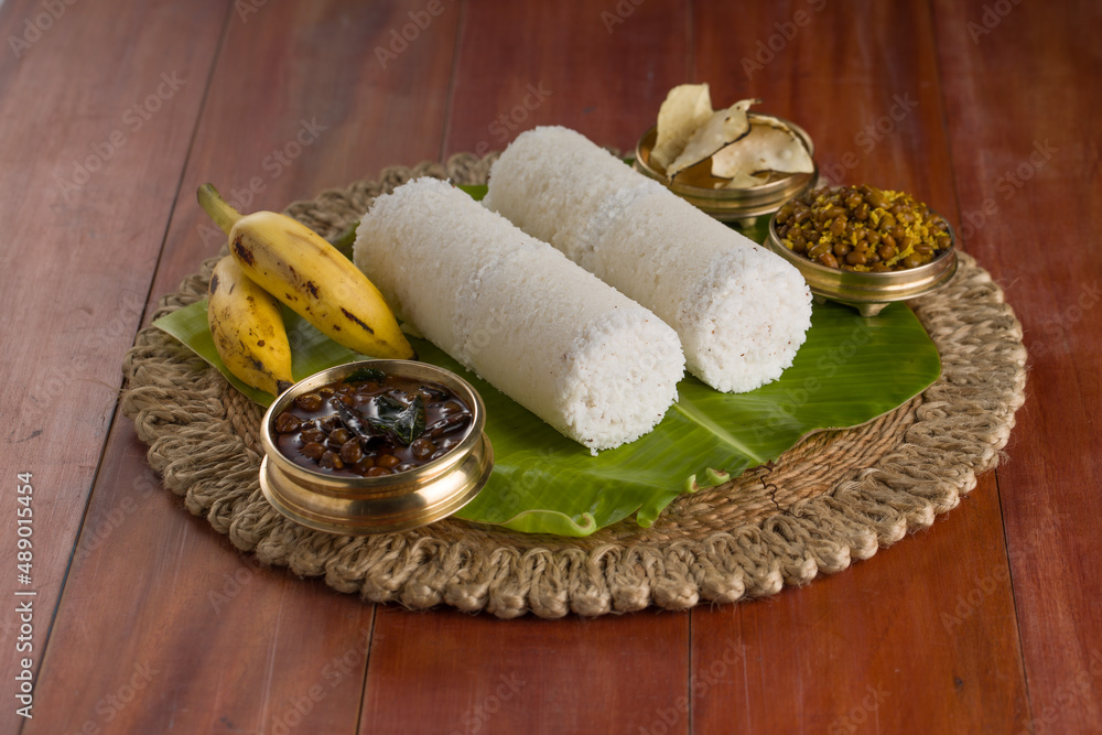 White rice puttu with chana masala curry Stock Photo | Adobe Stock