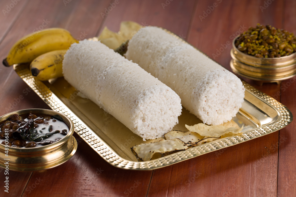White rice puttu with chana masala curry Stock Photo | Adobe Stock