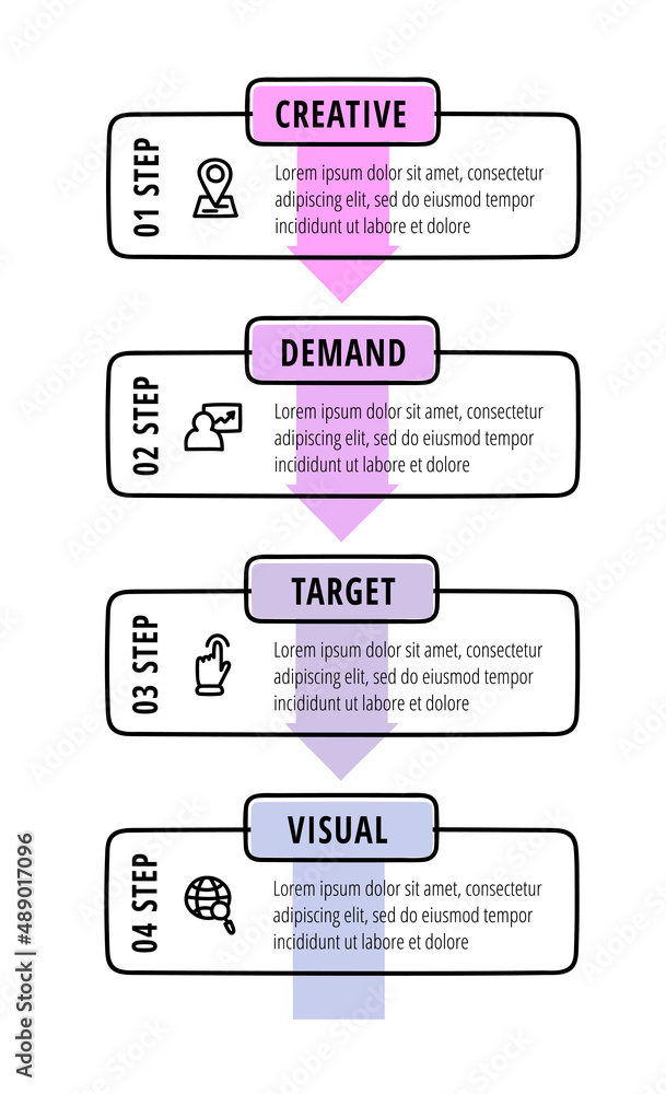 Modern vector hand-drawn infographics with 4 arrows and rectangles ...