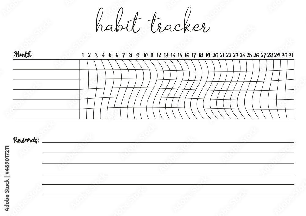 Vetor de Habit Tracker printable template Vector. Blank white notebook ...