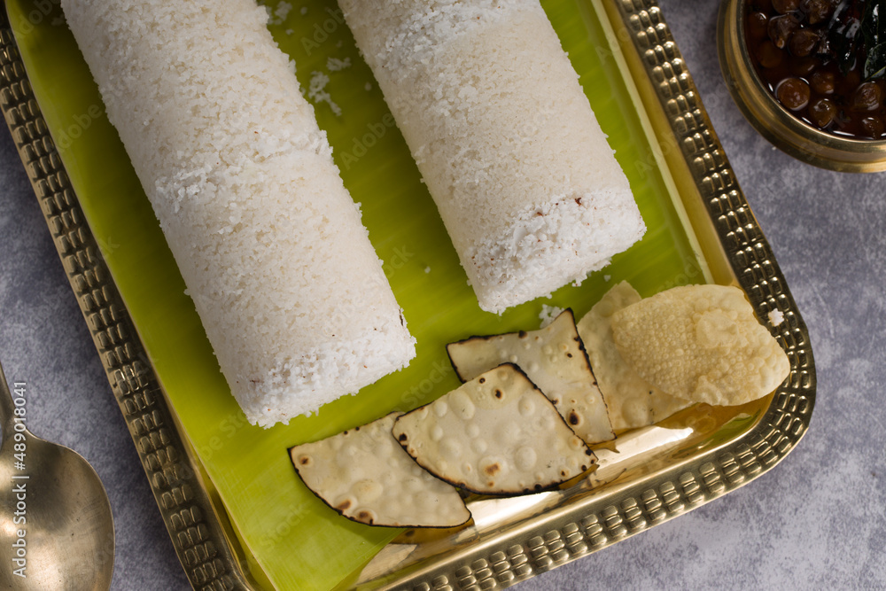 White rice puttu with chana masala curry Stock Photo | Adobe Stock