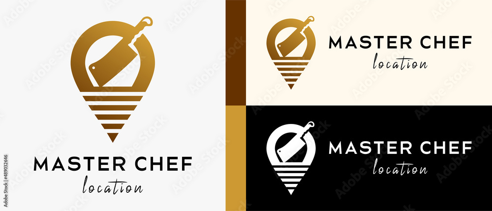 restaurant location logo design template with knife silhouette creative ...