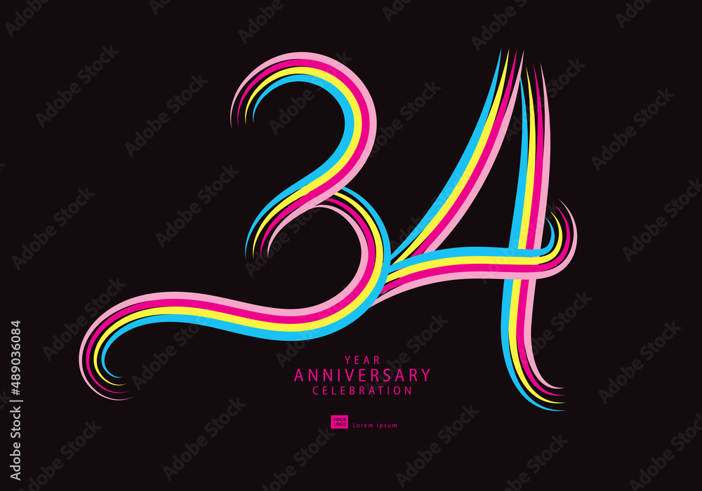 34 years anniversary celebration logotype colorful line vector, 34th ...