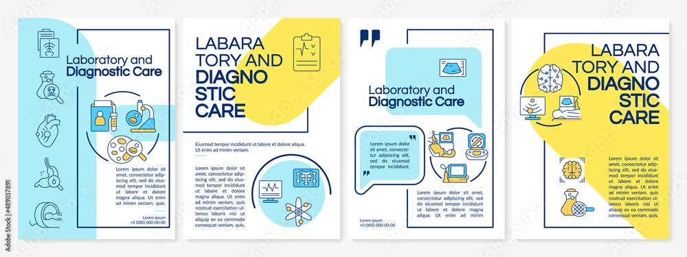 Laboratory and diagnostic care blue and yellow brochure template ...
