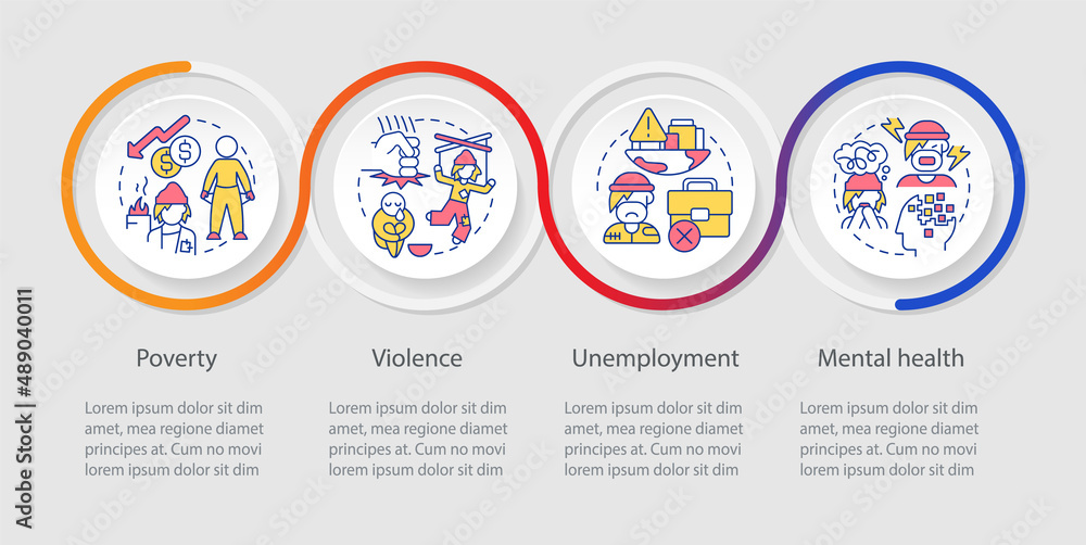 Homelessness causes loop infographic template. Unemployment and poverty ...