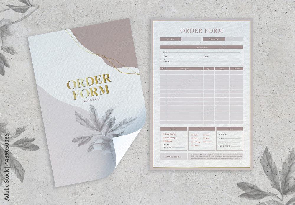 Minimal Style Nude Color Order Form Stock Template | Adobe Stock
